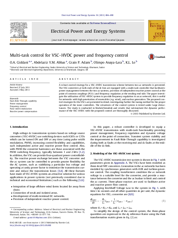 (PDF) Multi-task control for VSC–HVDC power and frequency control