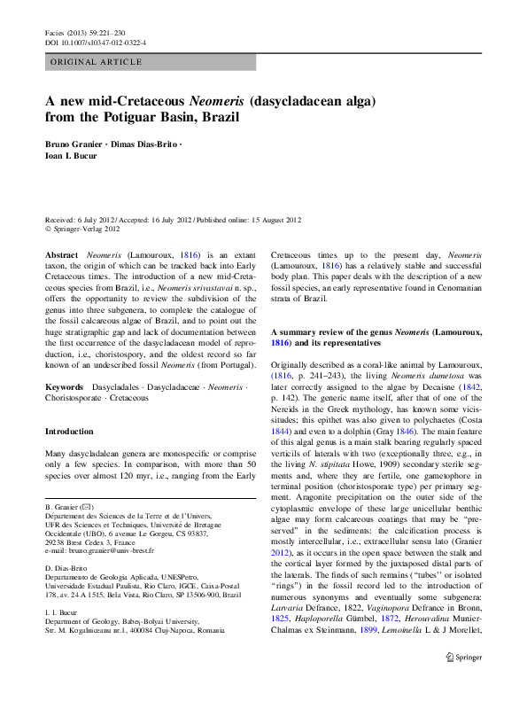(PDF) A new mid-Cretaceous Neomeris (dasycladacean alga) from the ...