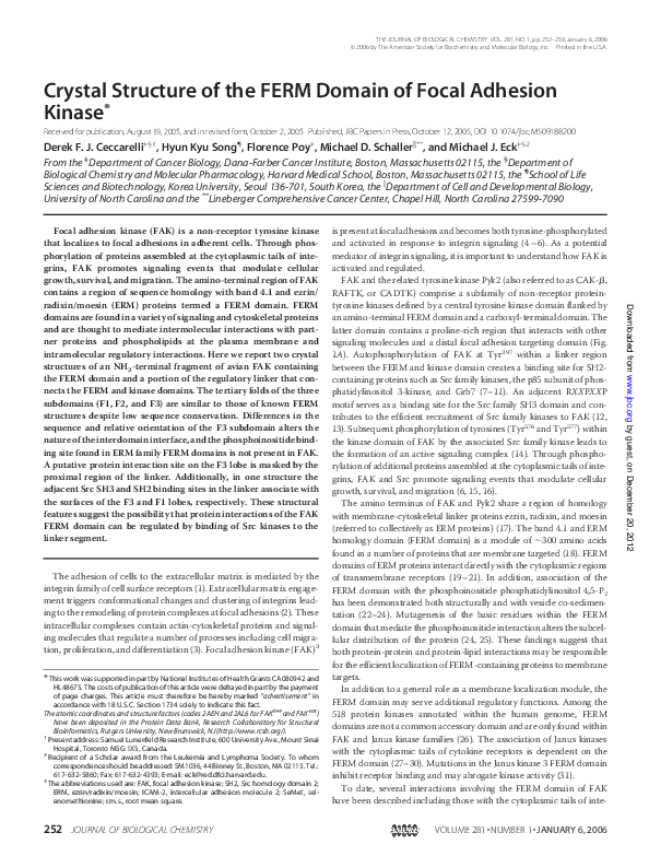 (PDF) Crystal Structure of the FERM Domain of Focal Adhesion Kinase