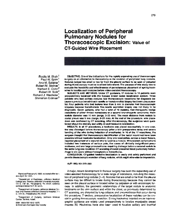Pdf Localization Of Peripheral Pulmonary Nodules For Thoracoscopic Excision Value Of Ct