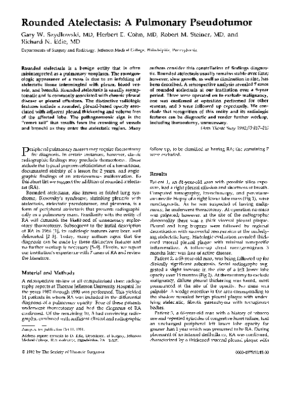 (PDF) Rounded atelectasis: A pulmonary pseudotumor