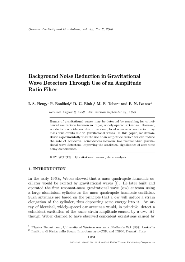 (PDF) Background noise reduction in gravitational wave detectors through use of an amplitude ...