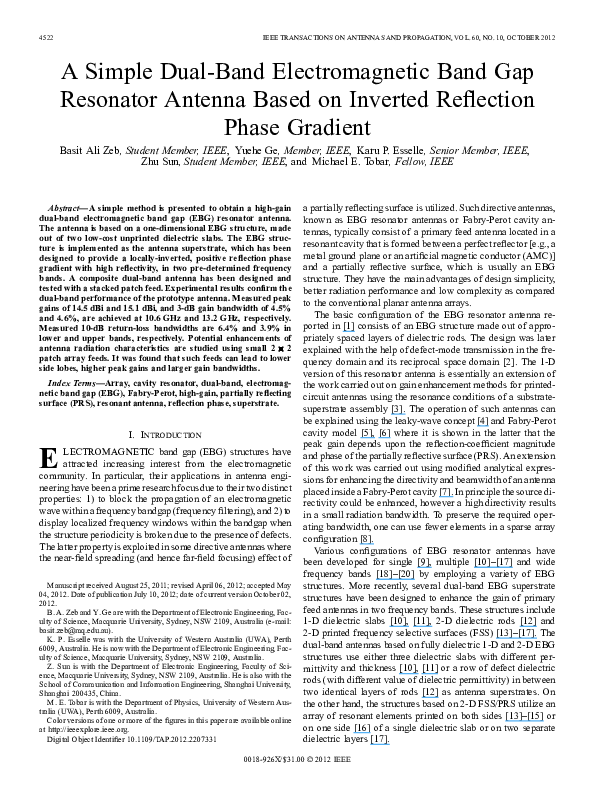 (PDF) A Simple Dual-Band Electromagnetic Band Gap Resonator Antenna ...