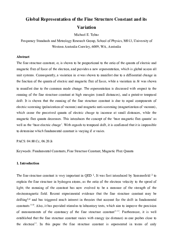 (PDF) Global representation of the fine structure constant and its ...