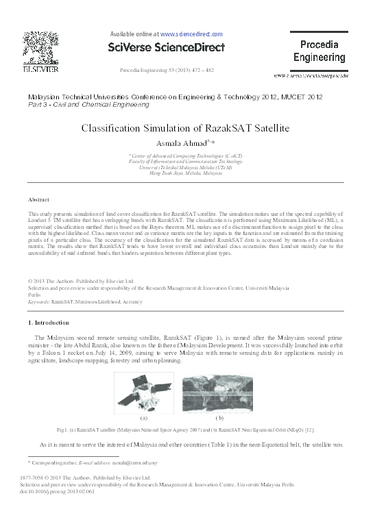 (PDF) Classification Simulation of RazakSAT Satellite