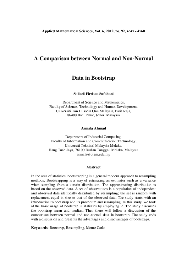 Pdf A Comparison Between Normal And Non Normal Data In Bootstrap