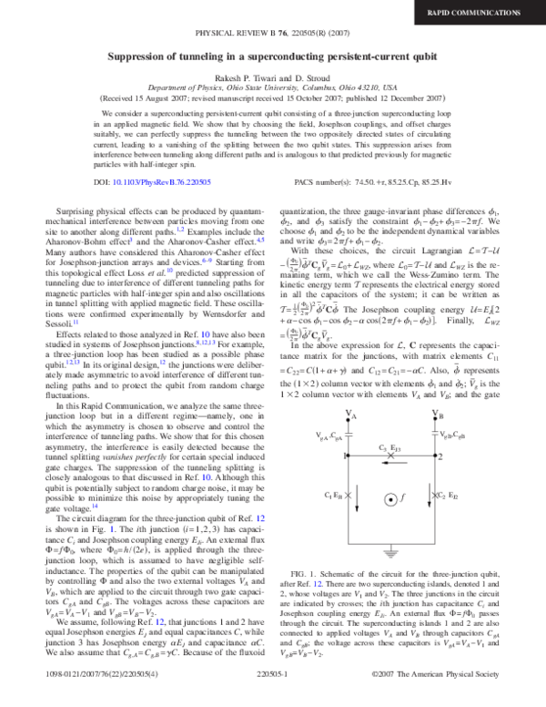 (PDF) Suppression of tunneling in a superconducting persistent-current qubit