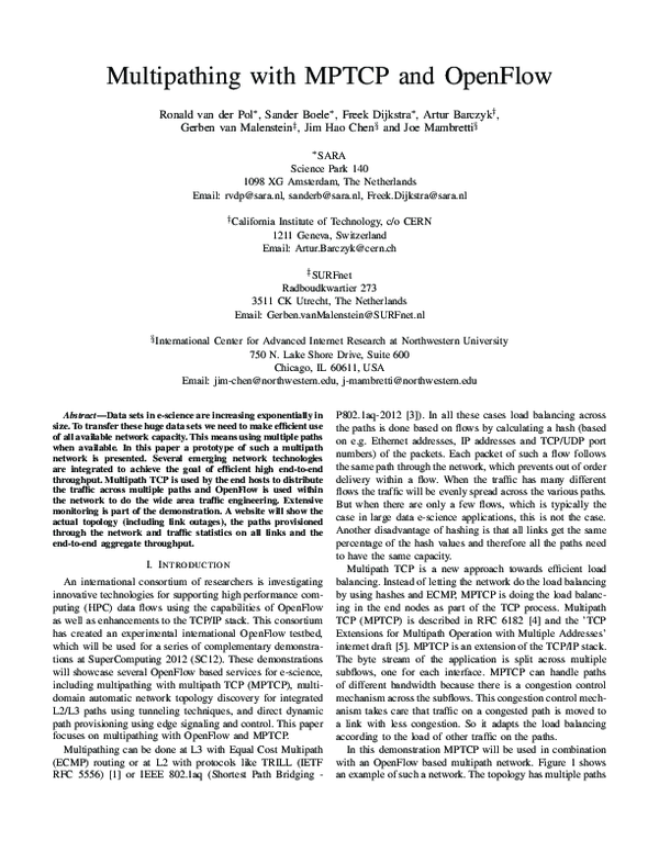 (PDF) Multipathing with MPTCP and OpenFlow