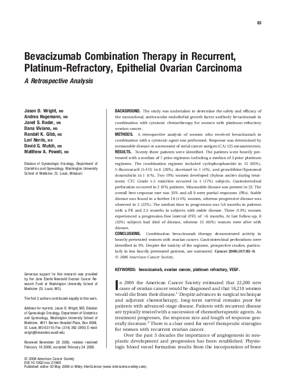 (PDF) Bevacizumab combination therapy in recurrent, platinum-refractory ...