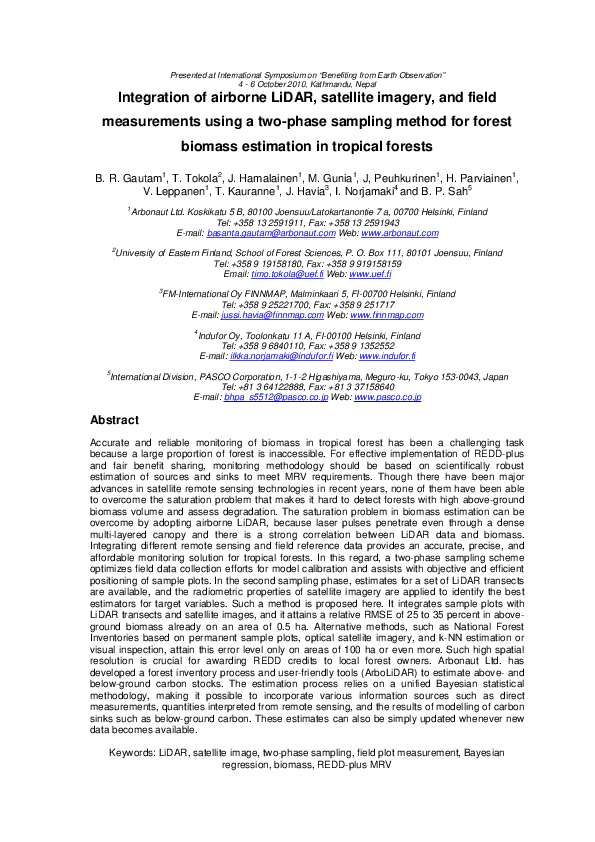 (PDF) Integration of airborne LiDAR, satellite imagery, and field ...