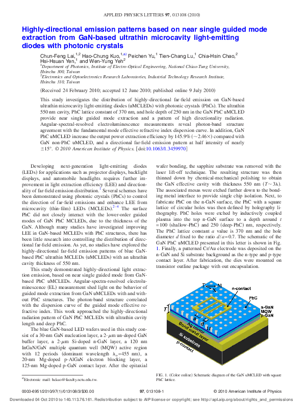 (PDF) Photonic-crystal GaN light-emitting diodes with tailored guided modes distribution | RAjat ...