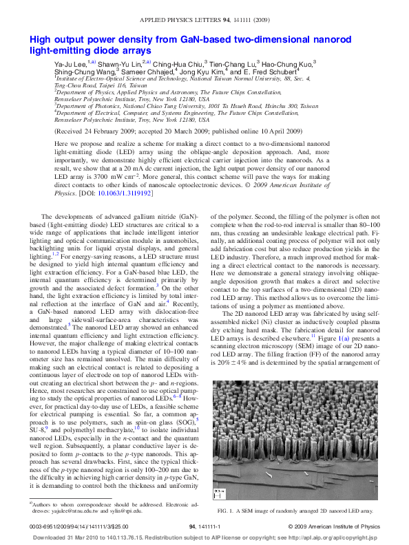 (PDF) High output power density from GaN-based two-dimensional nanorod light-emitting diode arrays