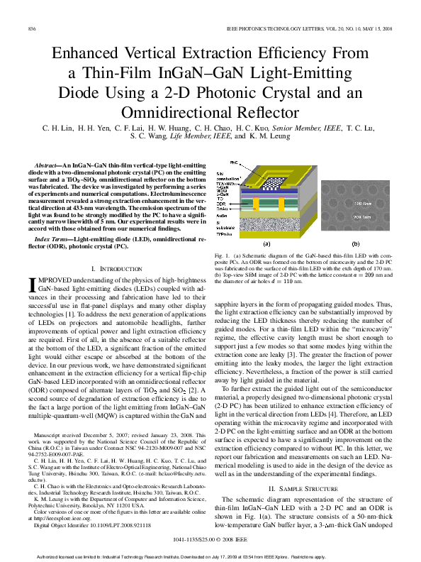 (PDF) Enhanced Vertical Extraction Efficiency From a Thin-Film InGaN–GaN Light-Emitting Diode ...