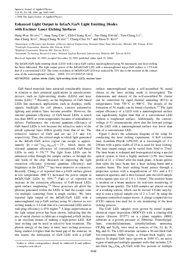 (PDF) Enhanced Light Output in InGaN/GaN Light Emitting Diodes with Excimer Laser Etching Surfaces