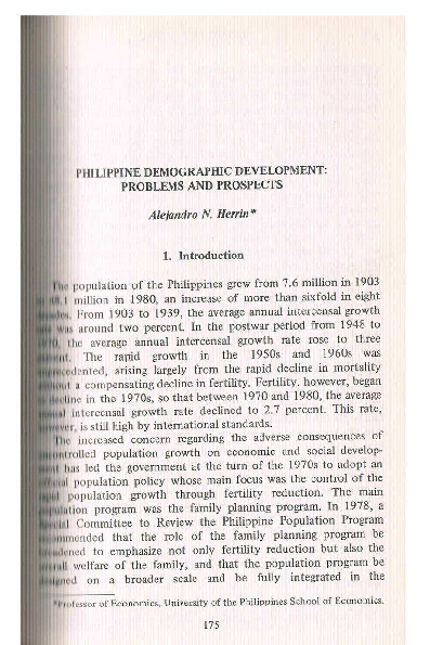 (PDF) Philippine Demographic Development: Problems and Prospects