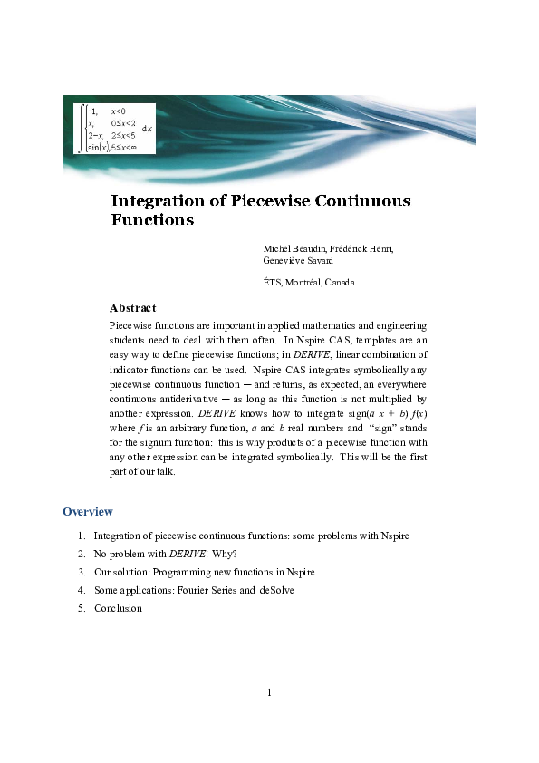 (PDF) Integration of Piecewise Continuous Functions