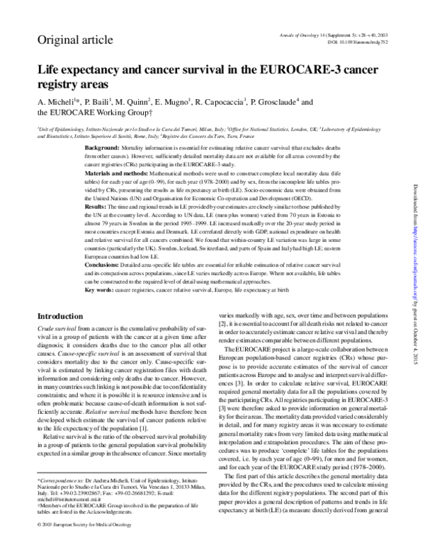 (PDF) Life expectancy and cancer survival in the EUROCARE-3 cancer ...