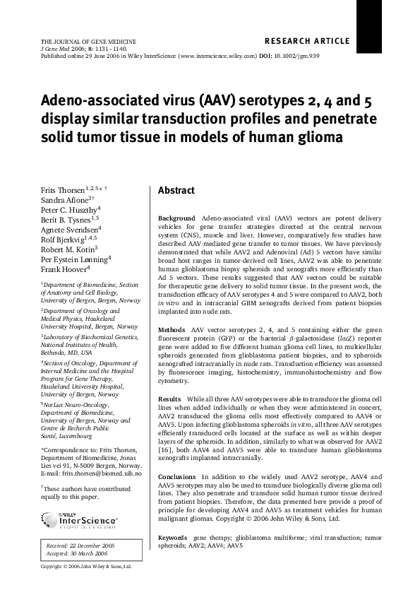 (PDF) Adeno-associated virus (AAV) serotypes 2, 4 and 5 display similar ...