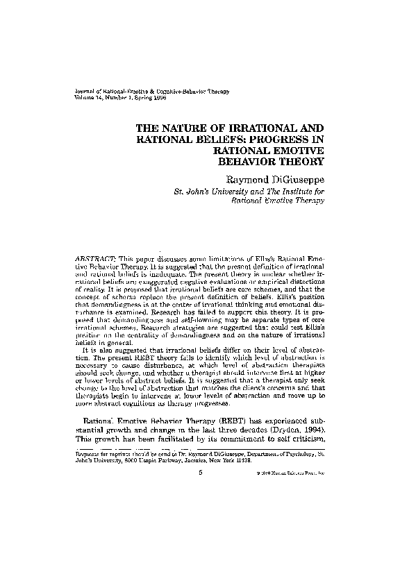 (PDF) The nature of irrational and rational beliefs: Progress in ...