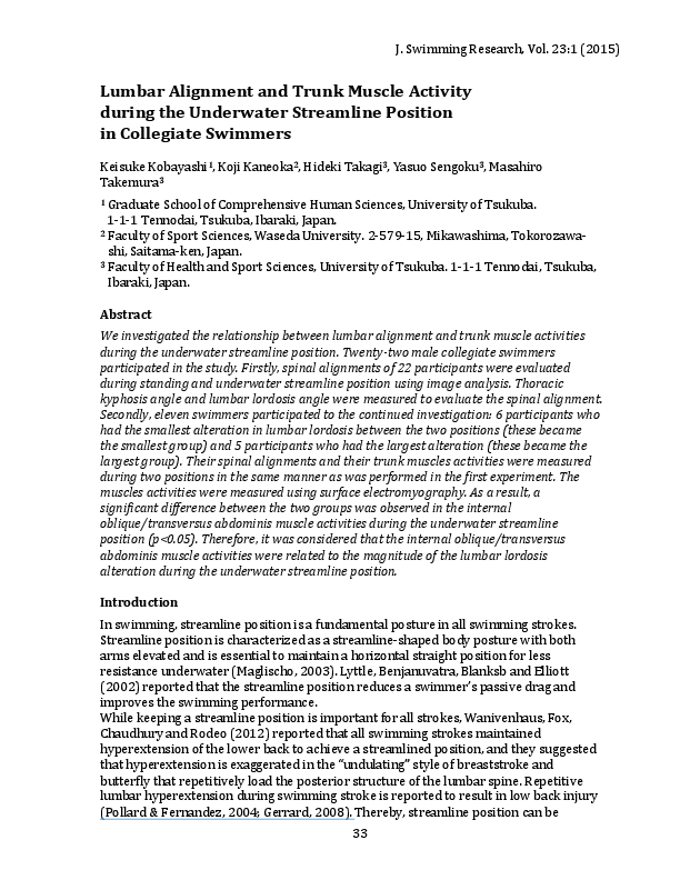 (PDF) Lumbar Alignment and Trunk Muscle Activity during the Underwater ...
