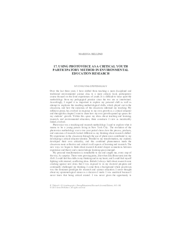 (PDF) Using Photovoice as a Critical Youth Participatory Method in Environmental Education Research