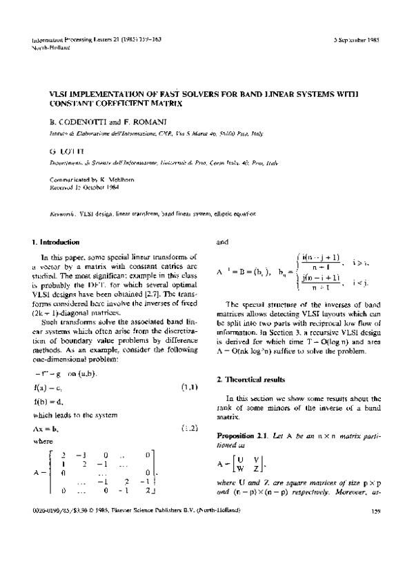 Pdf Vlsi Implementation Of Fast Solvers For Band Linear Systems With Constant Coefficient