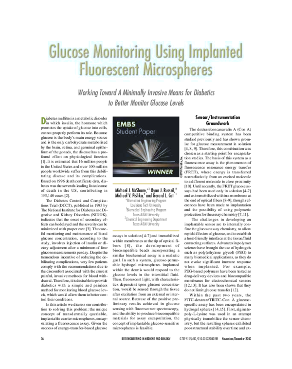 (PDF) Glucose monitoring using implanted fluorescent microspheres | Michael McShane - Academia.edu