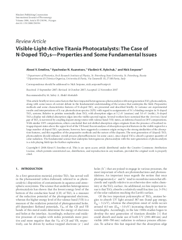 (PDF) Visible-light-active titania photocatalysts: The case of N-doped TiO(2)s-properties and ...