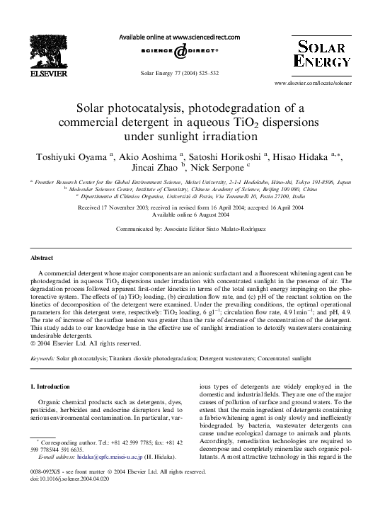 (PDF) Solar photocatalysis, photodegradation of a commercial detergent ...