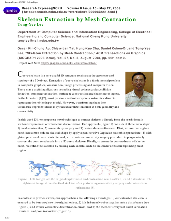(PDF) Skeleton extraction by mesh contraction