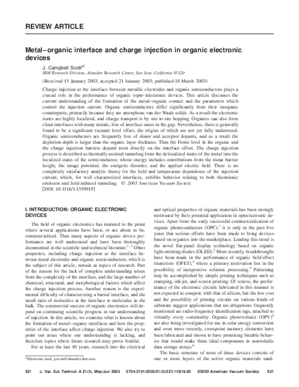 (PDF) Metal–organic interface and charge injection in organic ...