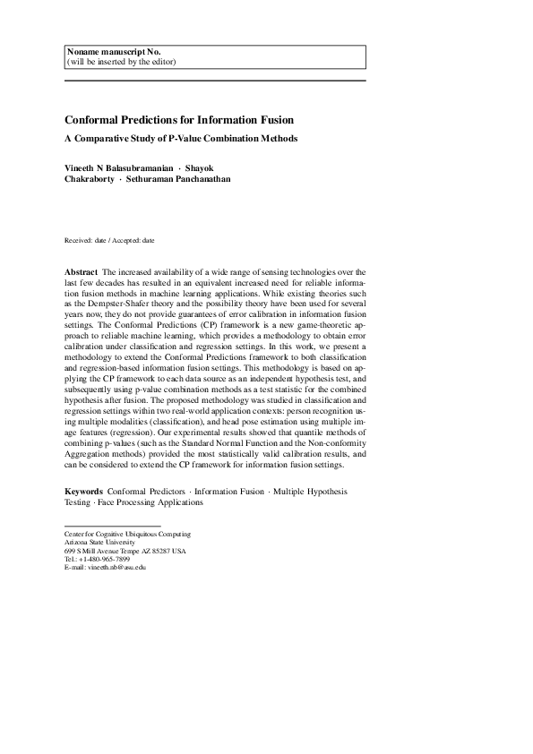 (PDF) Conformal predictions for information fusion