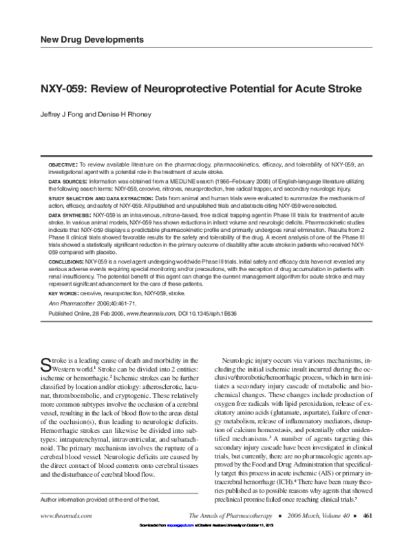 (PDF) NXY-059: Review of Neuroprotective Potential for Acute Stroke