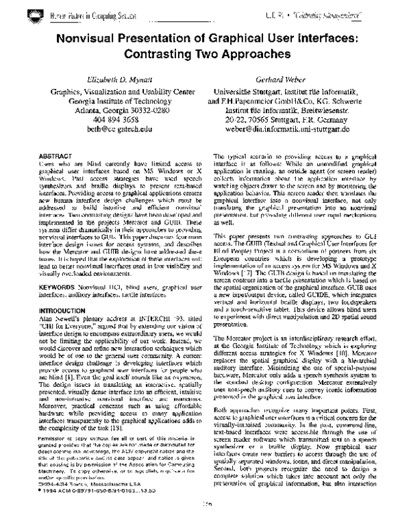 (PDF) Nonvisual presentation of graphical user interfaces