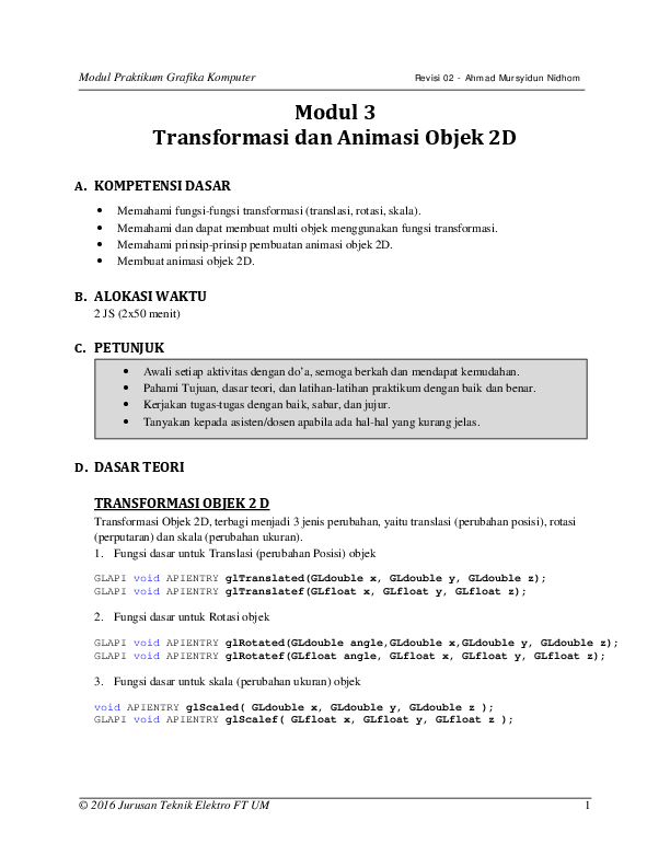 (PDF) Modul Praktikum Grafika Komputer Modul 3 Transformasi dan Animasi Objek 2D