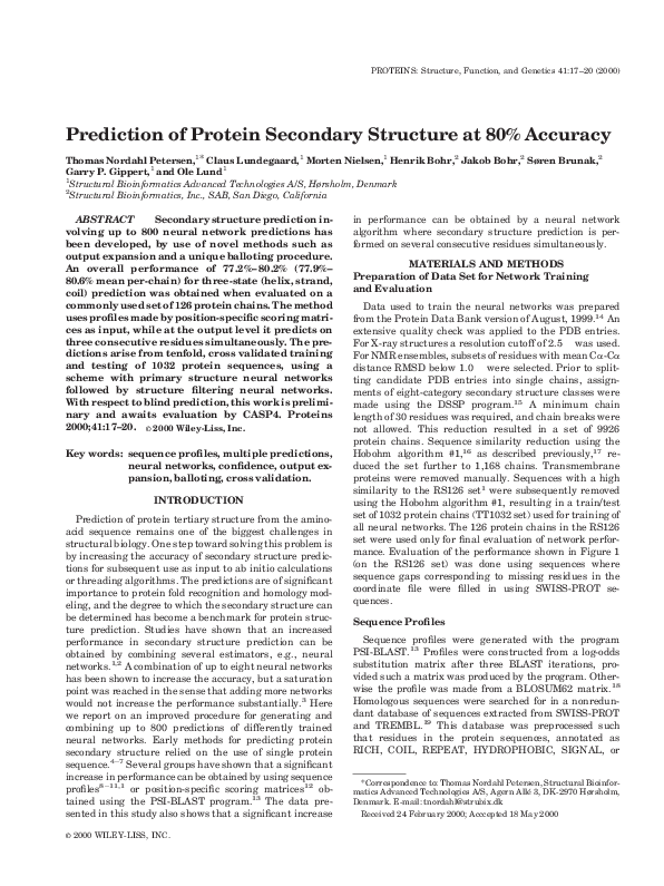 (PDF) Prediction of protein secondary structure at 80% accuracy using a combination of many ...