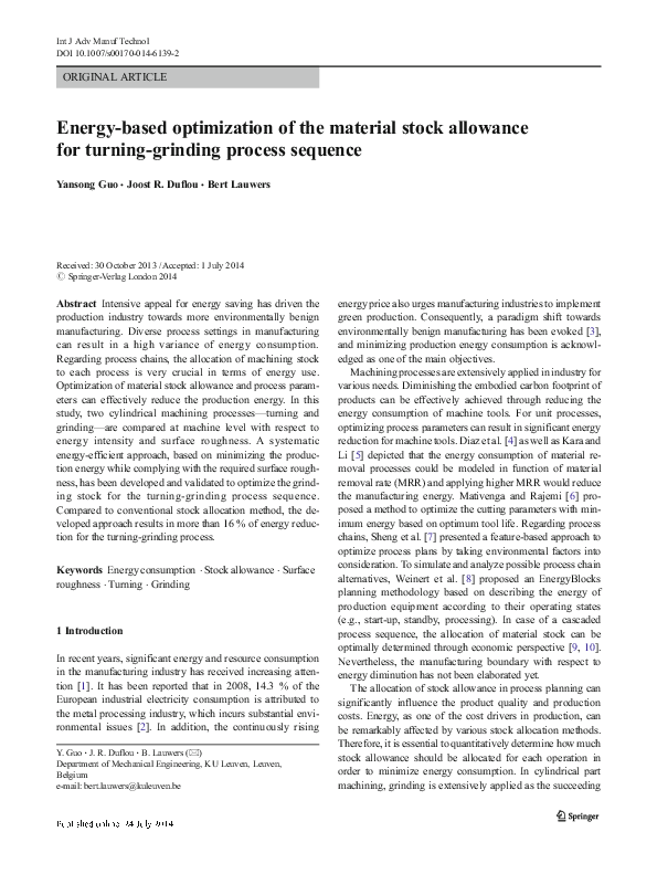 (PDF) Energy-based optimization of the material stock allowance for ...