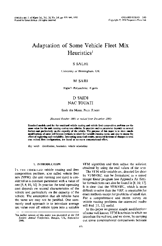 (PDF) Adaptation of some vehicle fleet mix heuristics