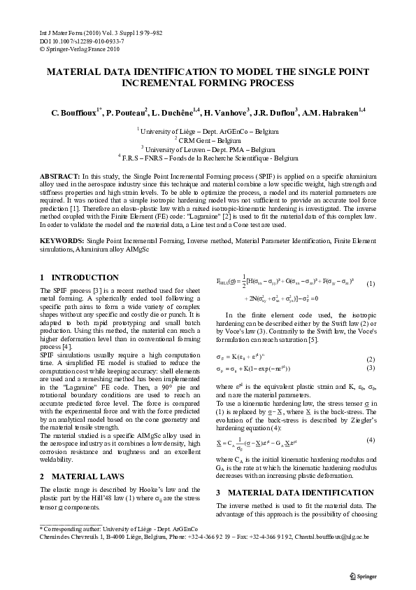 (PDF) MATERIAL DATA IDENTIFICATION TO MODEL THE SINGLE POINT INCREMENTAL FORMING PROCESS