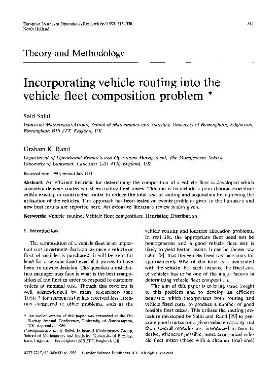 Pdf Incorporating Vehicle Routing Into The Vehicle Fleet Composition Problem