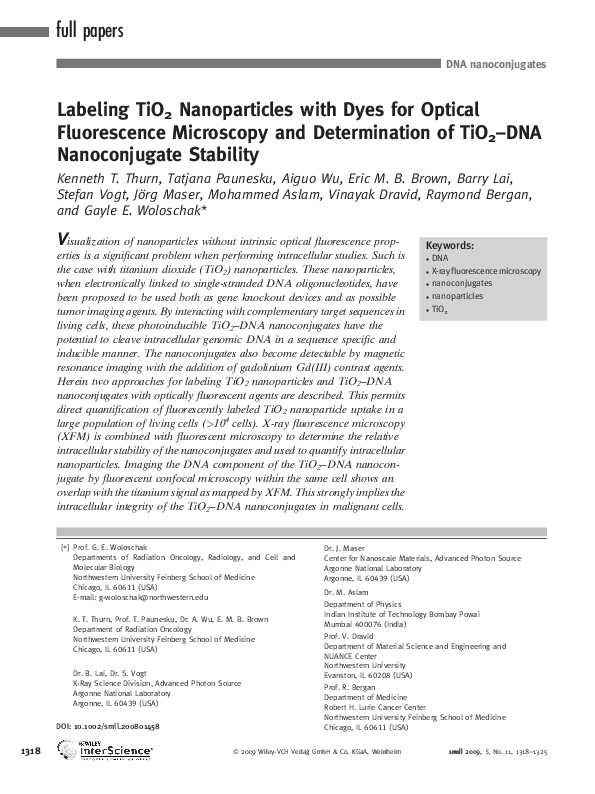 (PDF) Labeling TiO 2 Nanoparticles with Dyes for Optical Fluorescence ...