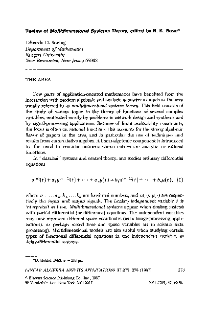 (PDF) Review of multidimensional systems theory, edited by N. K. Bose