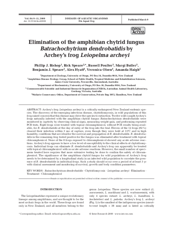 (PDF) Elimination of the amphibian chytrid fungus Batrachochytrium ...