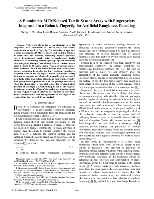 (PDF) A biomimetic MEMS-based tactile sensor array with fingerprints integrated in a robotic ...
