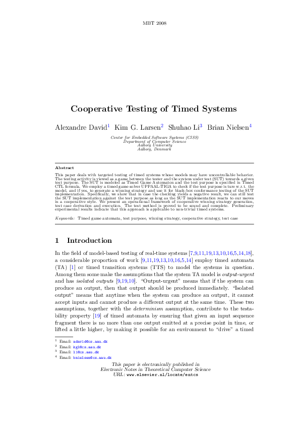 (PDF) Cooperative Testing of Timed Systems