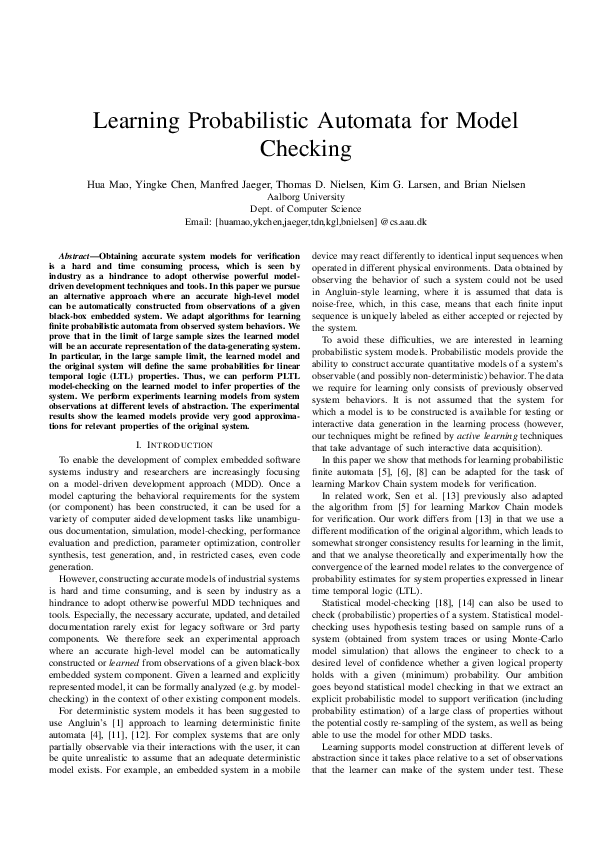 (PDF) Learning Probabilistic Automata for Model Checking