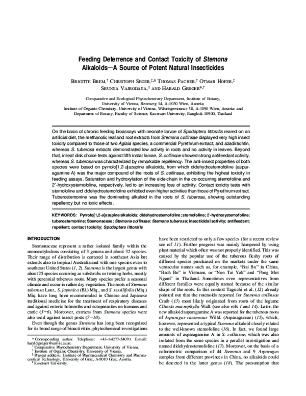 (PDF) Feeding Deterrence and Contact Toxicity of Stemona AlkaloidsA ...