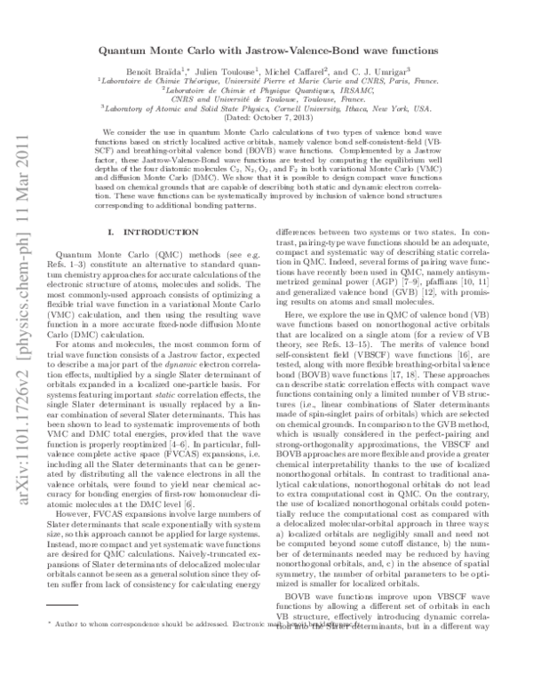 Pdf Quantum Monte Carlo With Jastrow Valence Bond Wave Functions