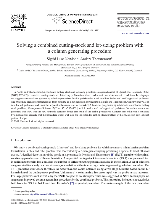Pdf Solving A Combined Cutting Stock And Lot Sizing Problem With A Column Generating Procedure