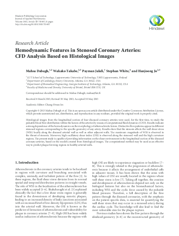 (PDF) Hemodynamic Features in Stenosed Coronary Arteries: CFD Analysis ...